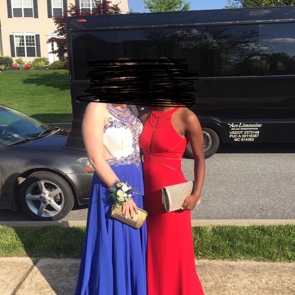 La Femme | Dresses | Gorgeous Red Prom Gown Open Back And Halter Top ...